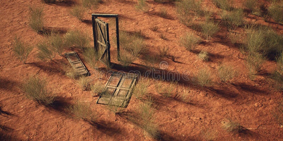 Dilapidated Wooden Door and Frame in Desert. Stock Photo - Image of ...