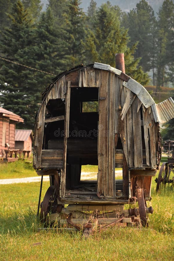 Dilapitated Wooden Antique Covered Wagon Broken Down Stock Photo ...