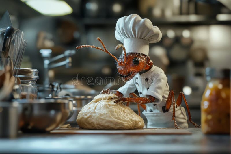 Ant Chef Kneads Dough in Kitchen Stock Illustration - Illustration of ...