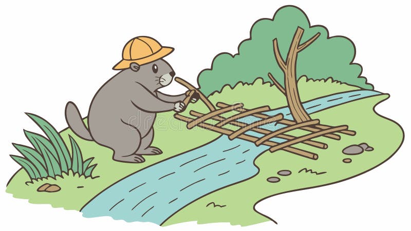 Diligent Beaver at Work, Constructing Nature S Dam, Vector Design ...