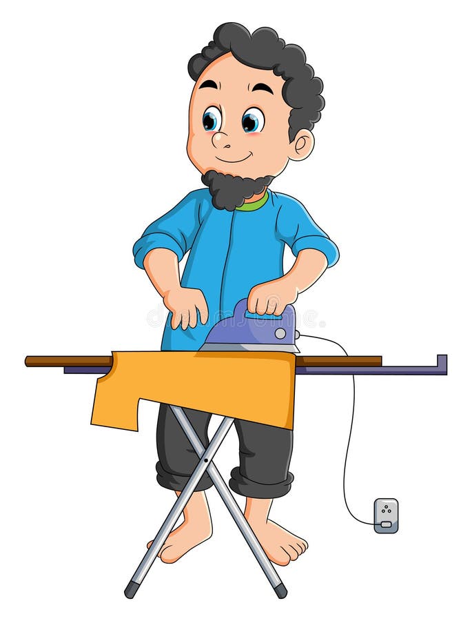 The Diligent Boy is Ironing the Cloth on the Ironing Table Stock Vector ...