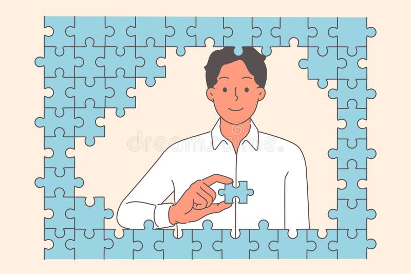 Diligent Business Man Puts Together Puzzle, Demonstrating Mind Required ...