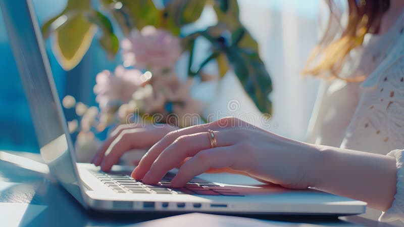 Diligent Businesswoman Working on a Laptop Computer Keyboard in an ...