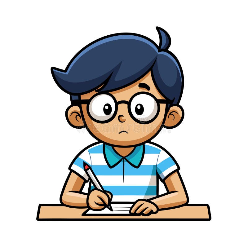 Diligent Cartoon Boy with Glasses Working Hard Stock Vector ...