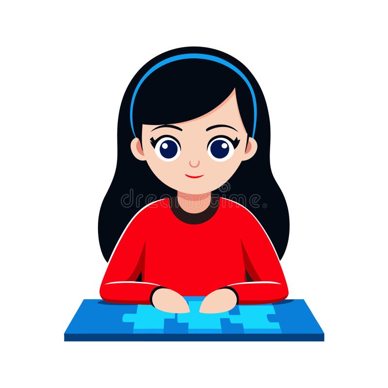 Diligent Cartoon Girl Focusing on Studies Stock Vector - Illustration ...