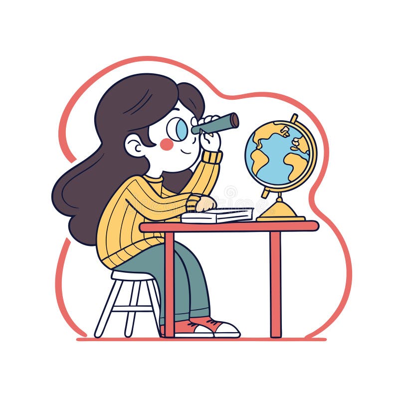 Diligent Cartoon Girl Focusing on Studies Stock Illustration ...