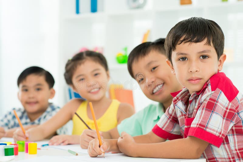 Kindergarten Children Painting Stock Photo - Image of kindergarten ...