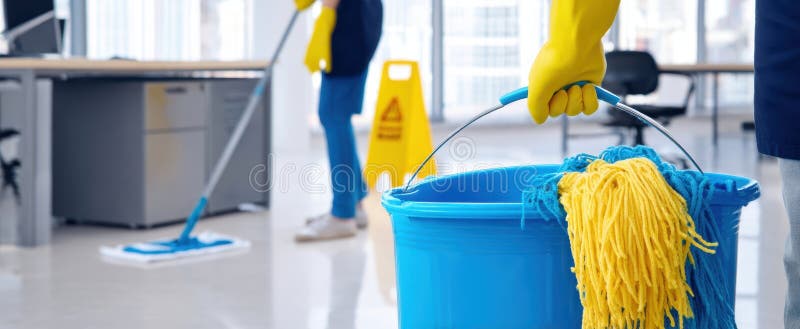 The Diligent Cleaning Process in a Modern Office Environment with Mop ...