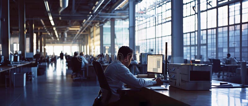 Diligent Coder, Programmer, Office Worker Employee in a Huge Office ...