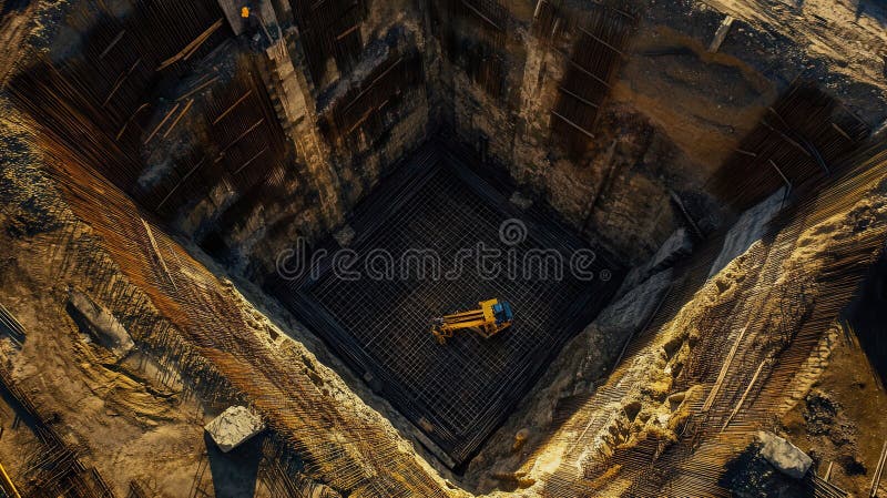 A Diligent Construction Worker Stands Confidently in a Deep Excavation ...
