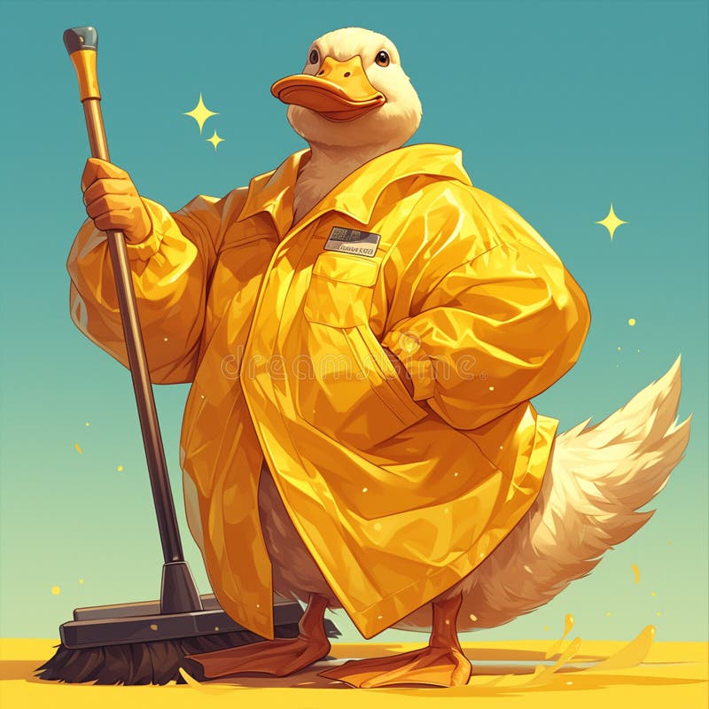 A Diligent Duck Sanitation Worker Cartoon Style Stock Vector ...