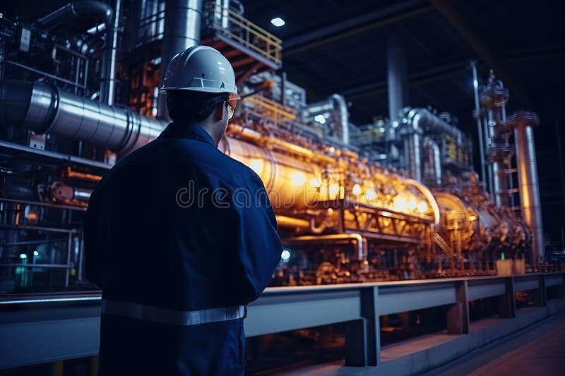 Diligent Engineer in Full Uniform Expertly Inspecting a Massive ...