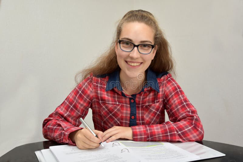 Diligent Female Student Learning for Exam Stock Image - Image of ...
