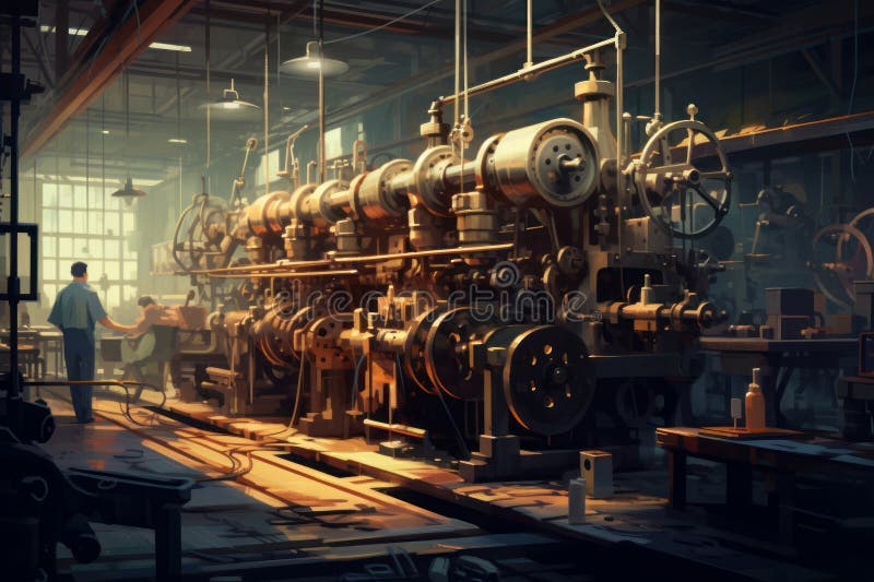 Diligent Man Working Machine Factory. Generate Ai Stock Illustration ...