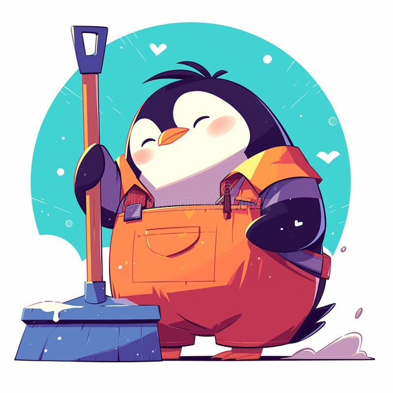 A Diligent Penguin Sanitation Worker Cartoon Style Stock Vector ...