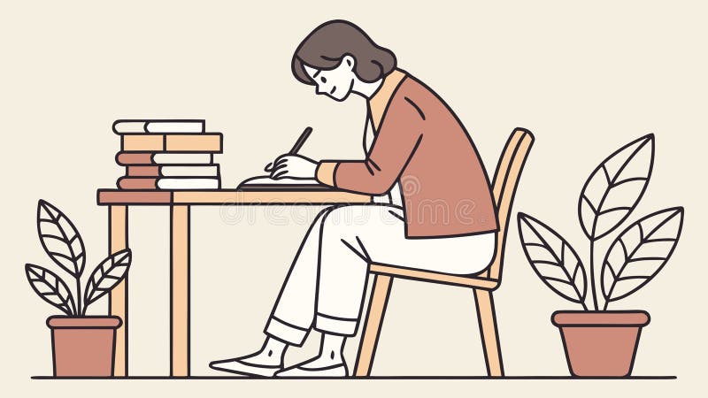 Diligent Person Studying at a Desk, Surrounded by Many Books, Vector ...