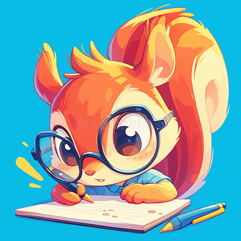 A Diligent Squirrel Writer Cartoon Style Stock Vector - Illustration of ...