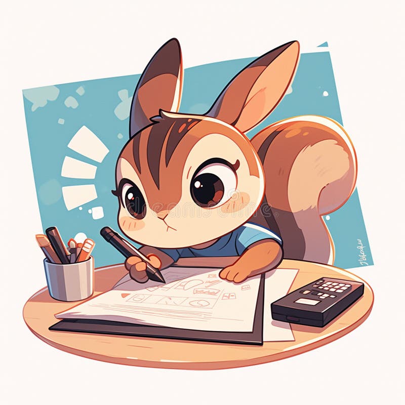 A Diligent Squirrel Writer Cartoon Style Stock Vector - Illustration of ...