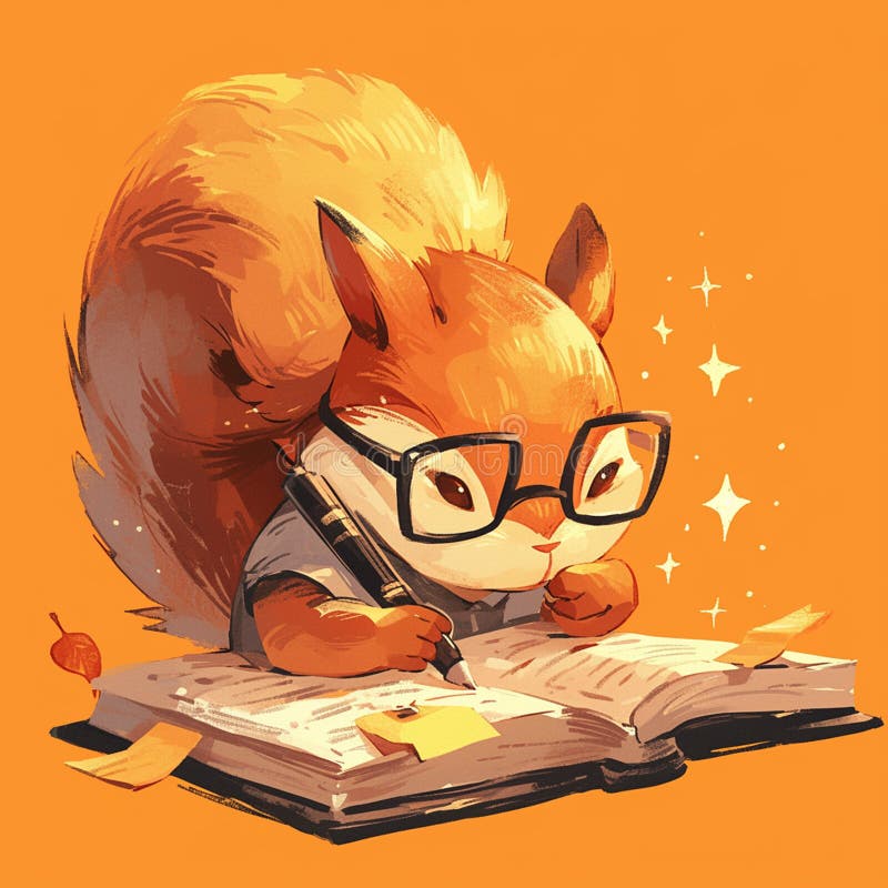 A Diligent Squirrel Writer Cartoon Style Stock Vector - Illustration of ...