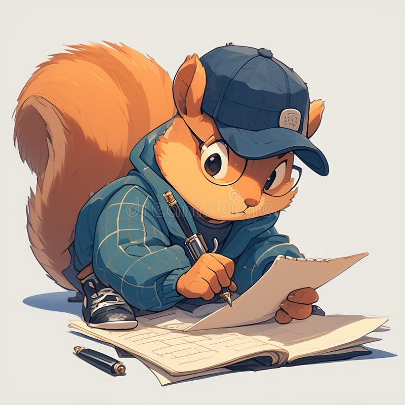 A Diligent Squirrel Writer Cartoon Style Stock Vector - Illustration of ...