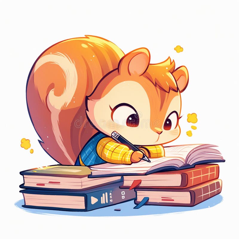 A Diligent Squirrel Writer Cartoon Style Stock Vector - Illustration of ...