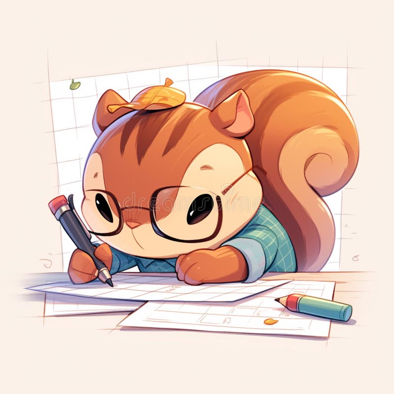 A Diligent Squirrel Writer Cartoon Style Stock Vector - Illustration of ...