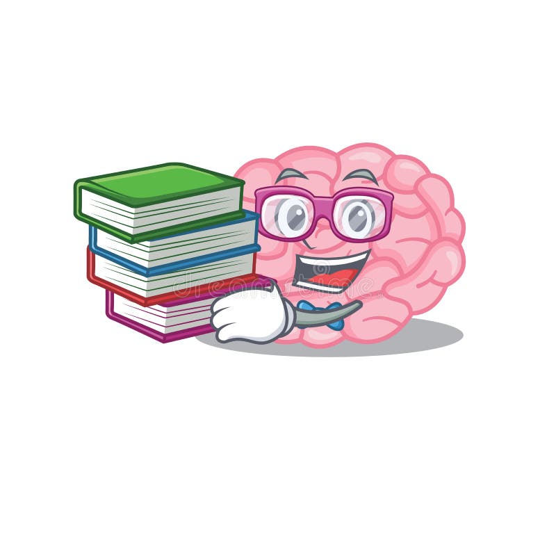 A Diligent Student in Human Brain Mascot Design Concept with Books ...