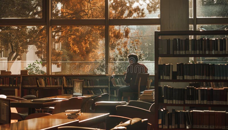Diligent Student Immersed in Latenight Library Sessions, Surrounded by ...