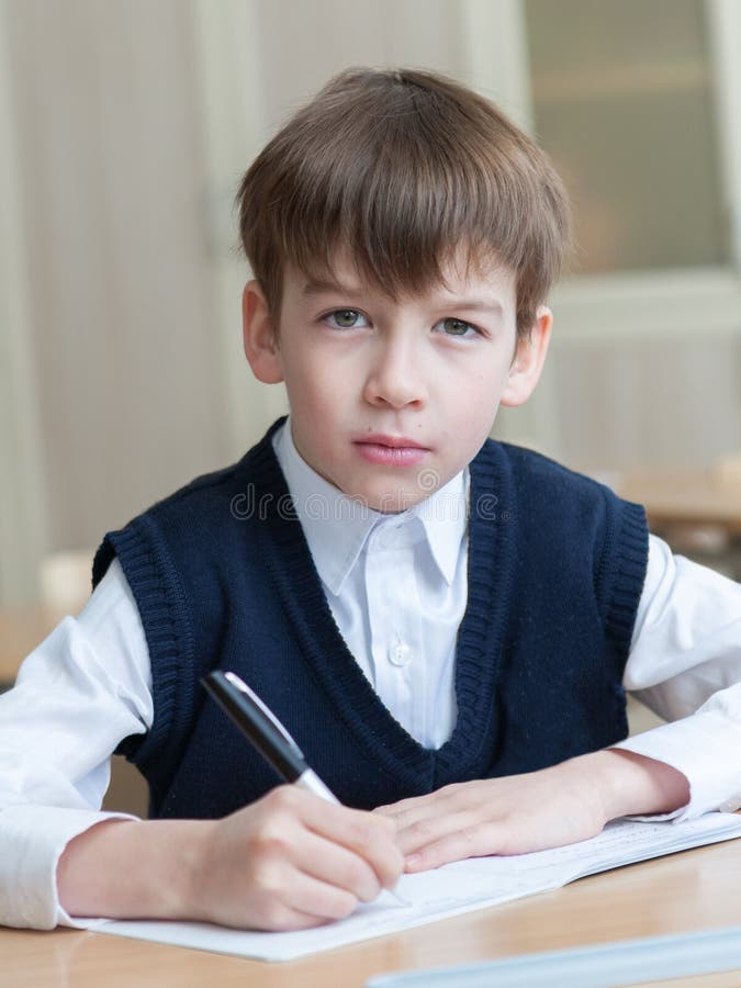 Diligent Student Sitting at Desk, Classroom Stock Image - Image of look ...