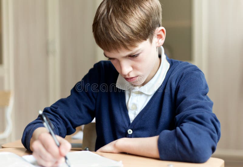 Diligent Student Sitting at Desk, Classroom Stock Image - Image of ...