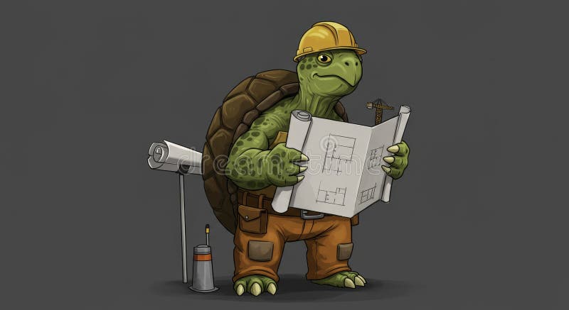Hard Hat Turtle Architect Reviewing Blueprints Stock Illustration ...