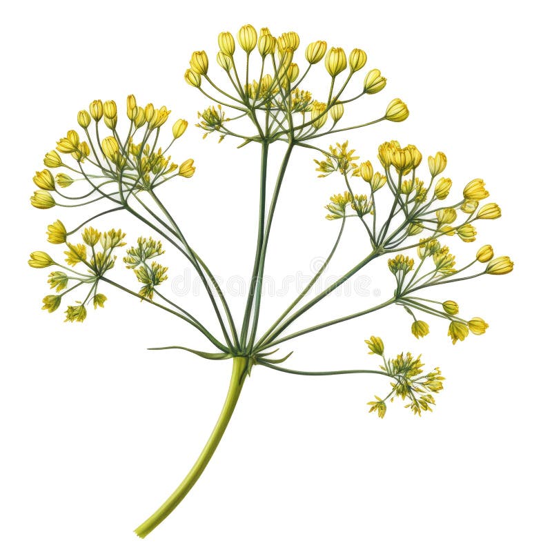 Dill Flower Illustration with Delicate Details on White Background ...