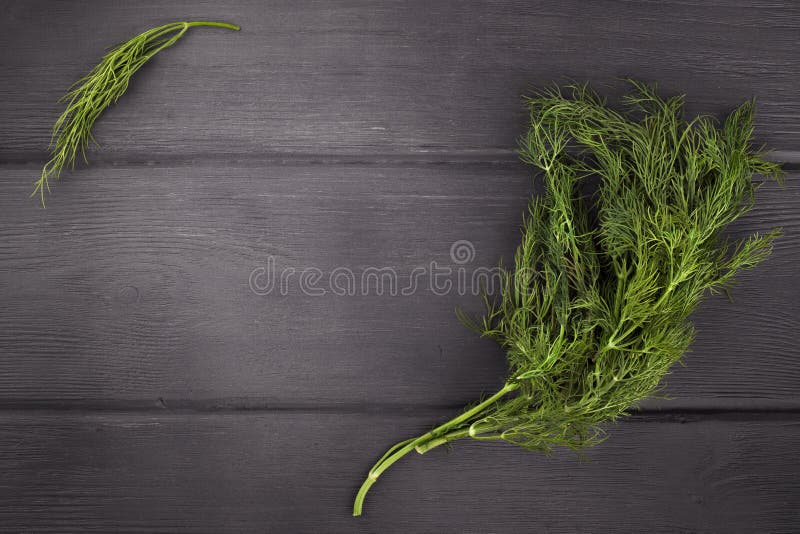 Dill on Wood Background. Top View with Copy Space Stock Image - Image ...