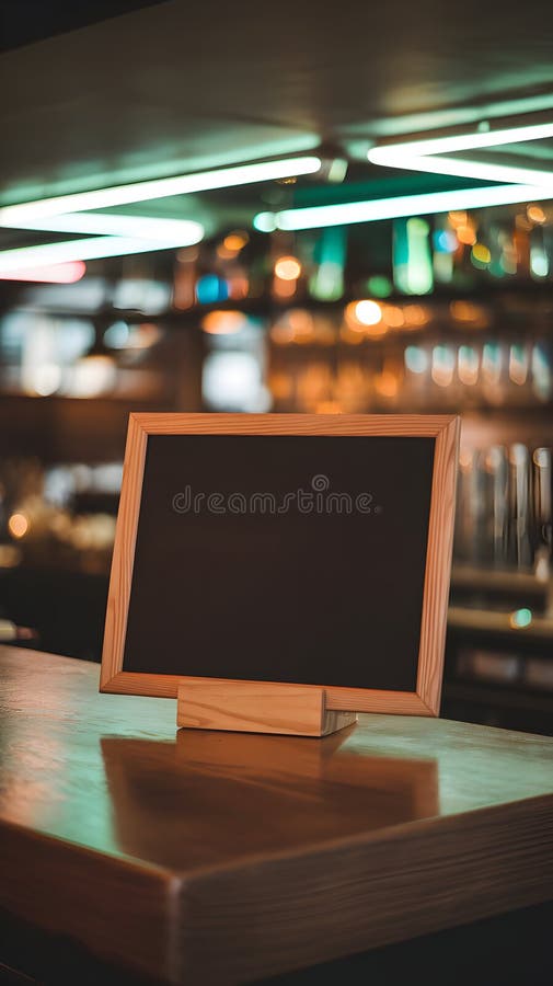 Dim Bar Setting with Chalkboard and Warm Neon Lights Stock Illustration ...
