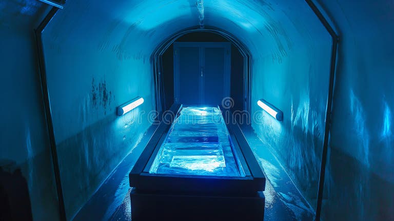 A Dim Corridor in a High-tech Facility Features a Large Cryogenic ...