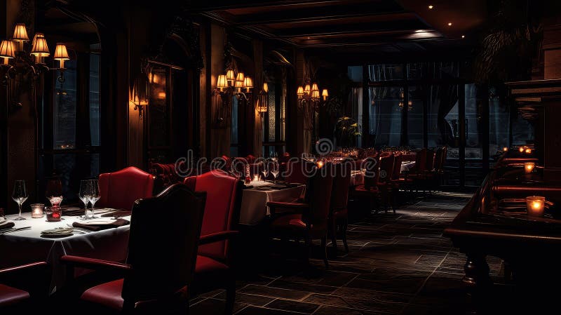 Dim Dark Restaurant Background Stock Illustration - Illustration of ...