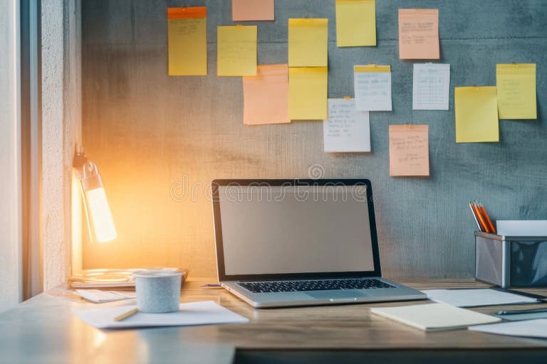 A Dim Garage Workspace with a Glowing Laptop, Notes, and Ramen ...