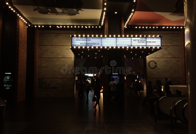 Dim Light in Front of the Theater with Neon Sign Editorial Photography ...