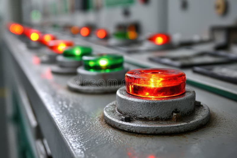 Reactor Control Panel with Red and Green Lights in a Stock Photo ...