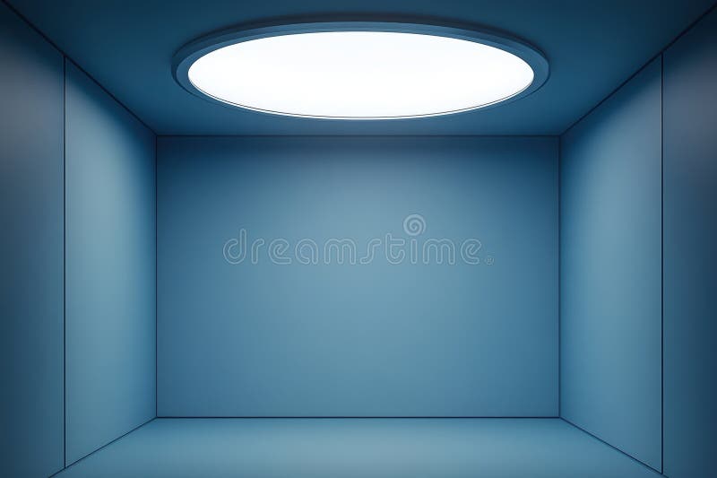 A Dim Room Featuring a Round Window and Blue Wall Creates a Unique ...