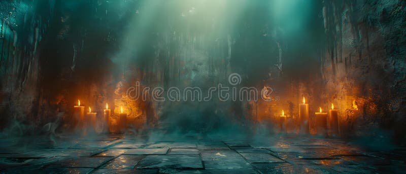 Concept Dark Room, Candlelight, Stone Dim Shadowy Room with Stone Floor ...