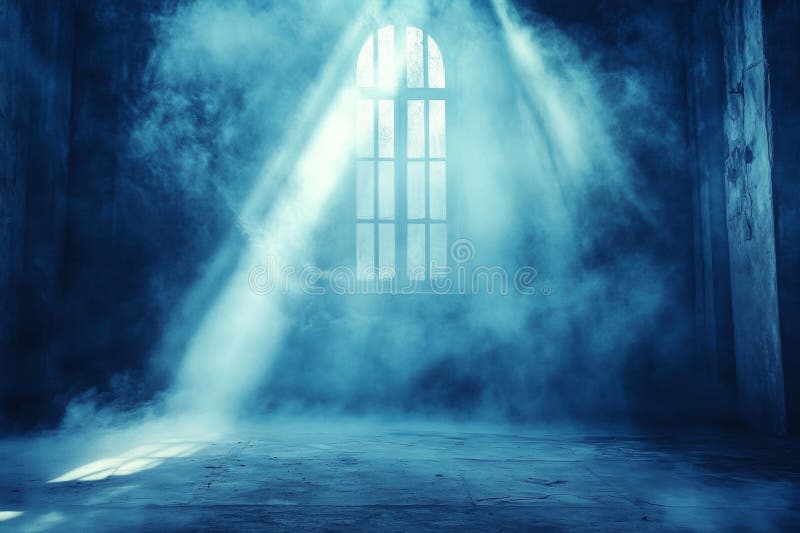 A Dim Stage Illuminated by a Smoky, Deep Blue Backdrop Transforms into ...