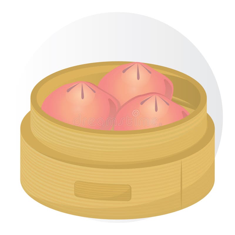 Dim Sum in a Bamboo Basket. Vector Illustration Decorative Background ...