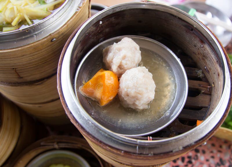 Dim sum in bamboo steamer stock photo. Image of meat - 94117662