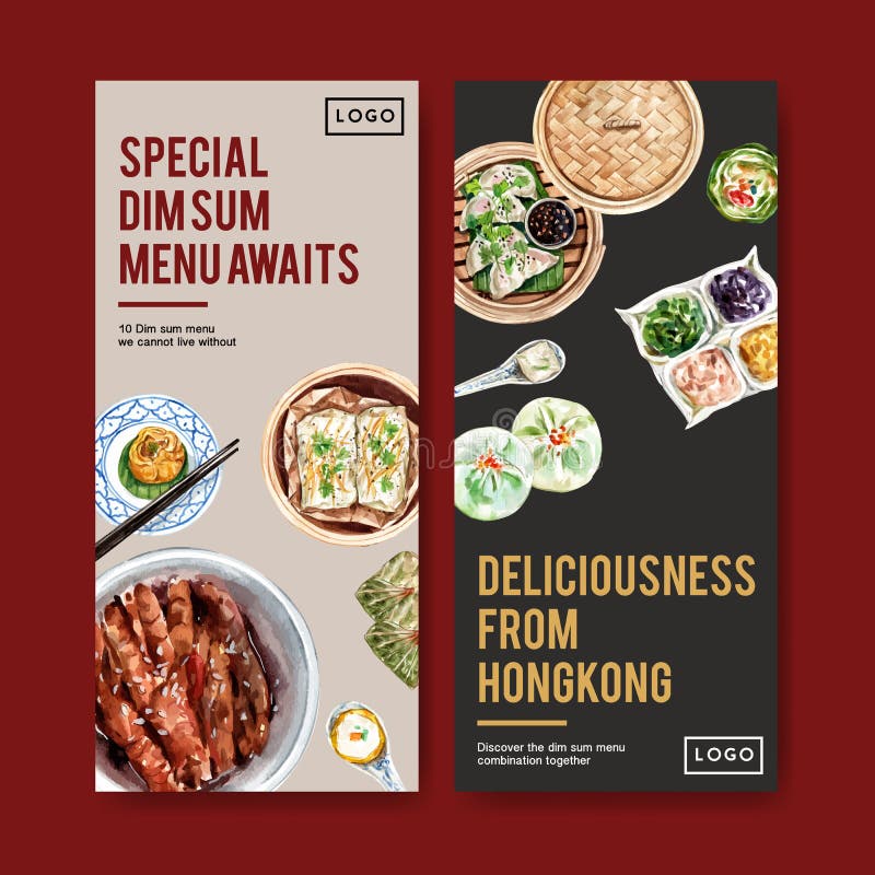 Dim Sum Flyer Design with Dumpling Watercolor Illustration Stock Vector ...