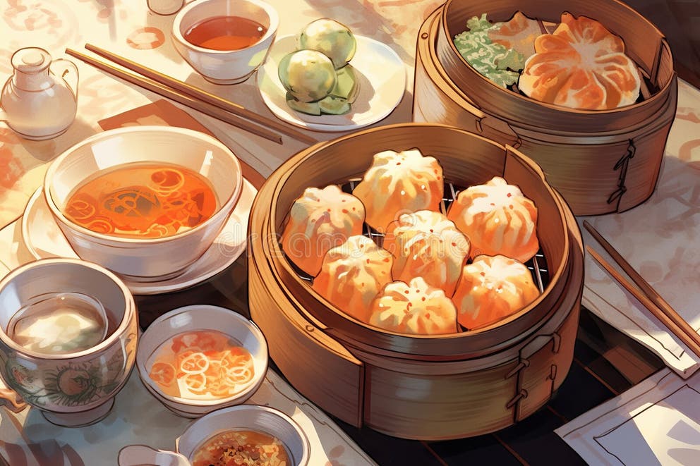 Dim Sum Illustration - Made with Generative AI Tools Stock Illustration ...