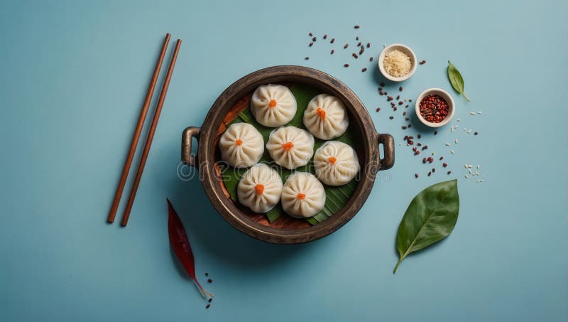 Dim Sum Platter with Steamed Dumplings, Soy Sauce, and Chopsticks Stock ...