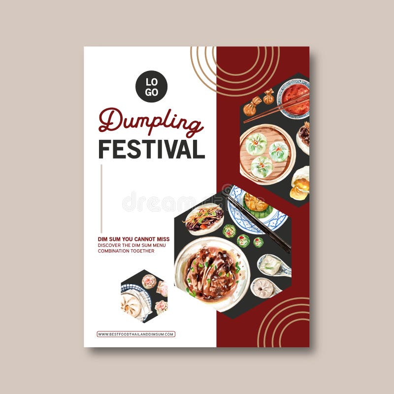 Dim Sum Poster Design with Dumpling, Steamed Bun Watercolor ...