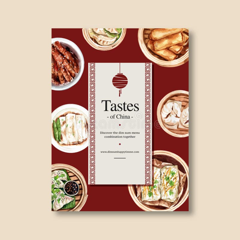 Dim Sum Poster Design with Dumpling Watercolor Illustration Stock ...