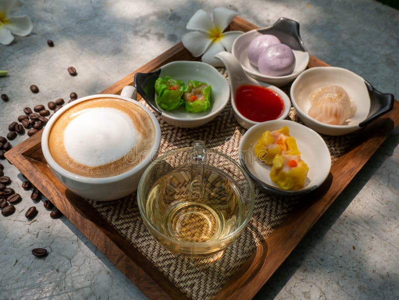 Dim Sum Set with Coffee and Tea Stock Photo - Image of cuisine, healthy ...
